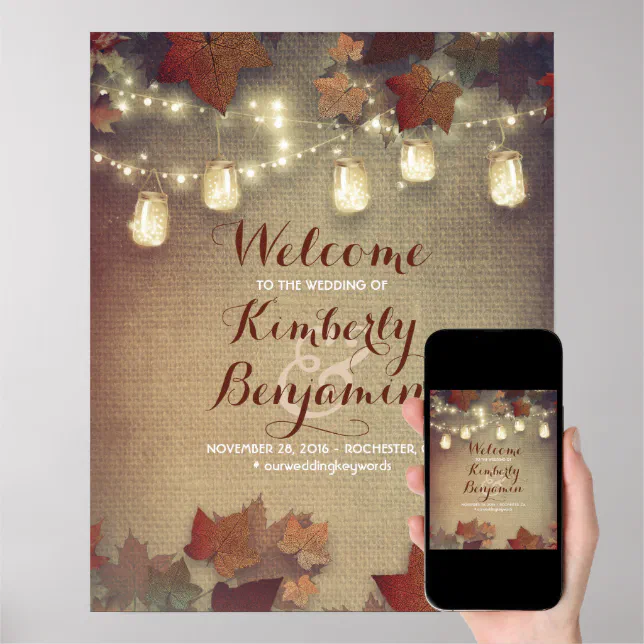 Maple Leaves and Mason Jars Wedding Welcome Sign | Zazzle