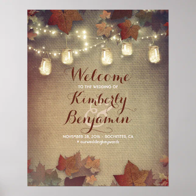 Maple Leaves and Mason Jars Wedding Welcome Sign | Zazzle