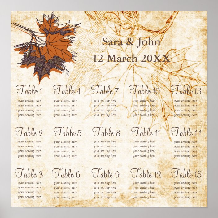maple leaves, Fall Rustic wedding Seating Chart | Zazzle