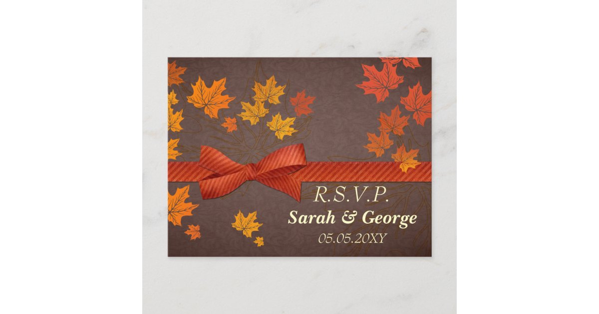 maple leaves Wedding rsvp Invitation Postcard | Zazzle