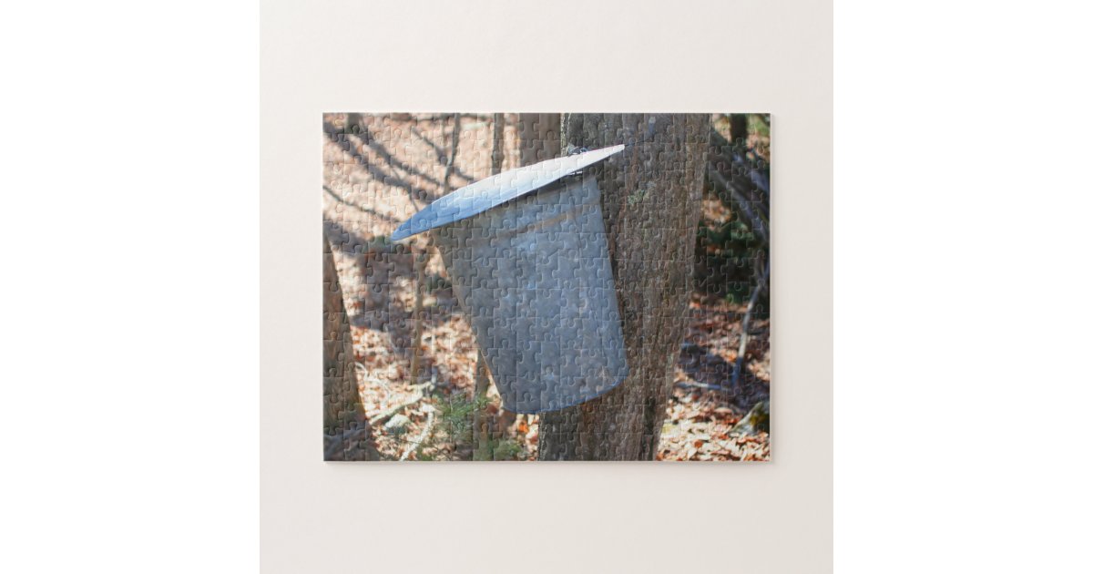 Maple Sugar Sap Bucket On Tree Nature Jigsaw Puzzle | Zazzle