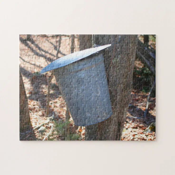 Maple Sugar Sap Bucket On Tree Nature Jigsaw Puzzle | Zazzle