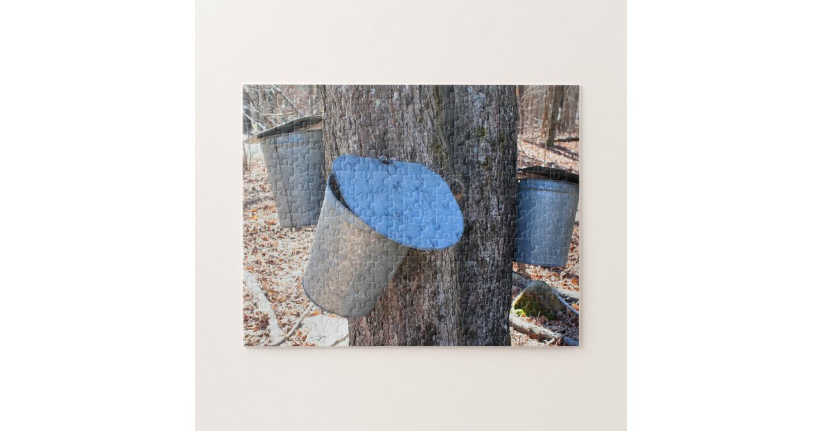 Maple Sugar Sap Buckets On Tree Nature Jigsaw Puzzle | Zazzle