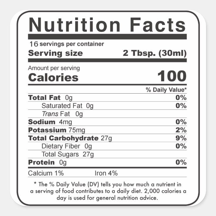Maple Syrup 2020 Editable Nutrition Facts Label | Zazzle