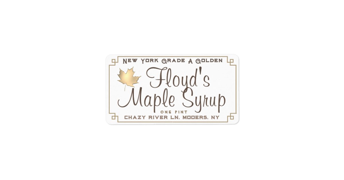 Maple Syrup Address Label with Gold Leaf on White | Zazzle