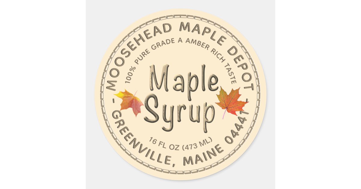 Maple Syrup Autumn Maple Leaves with Border Classic Round Sticker | Zazzle