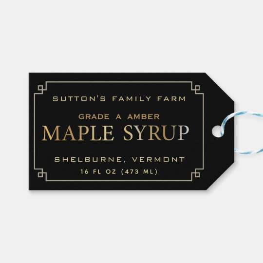 Maple Syrup Black and Gold Border product tag | Zazzle.com