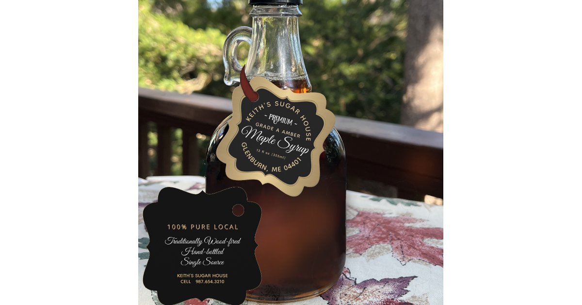 Maple Syrup Black and Gold Elegant Script hangtag Favor Tags | Zazzle
