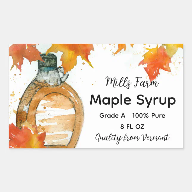 Maple Syrup Bottle Label Leaves Business Sticker | Zazzle