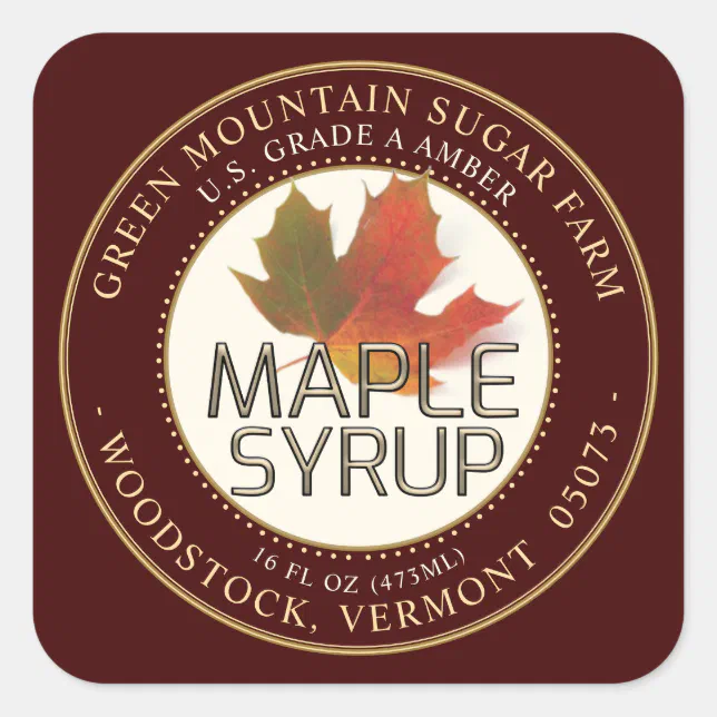 Maple Syrup Colorful Maple Leaf Dotted Border Square Sticker | Zazzle