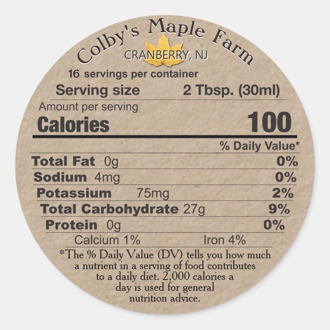 Maple Syrup Kraft Nutrition Facts Label Leaf | Zazzle
