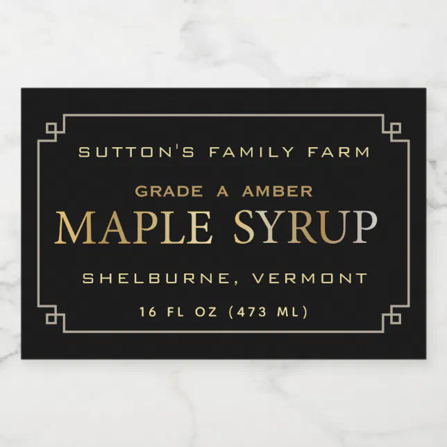 Maple Syrup Label Black and Gold Border | Zazzle