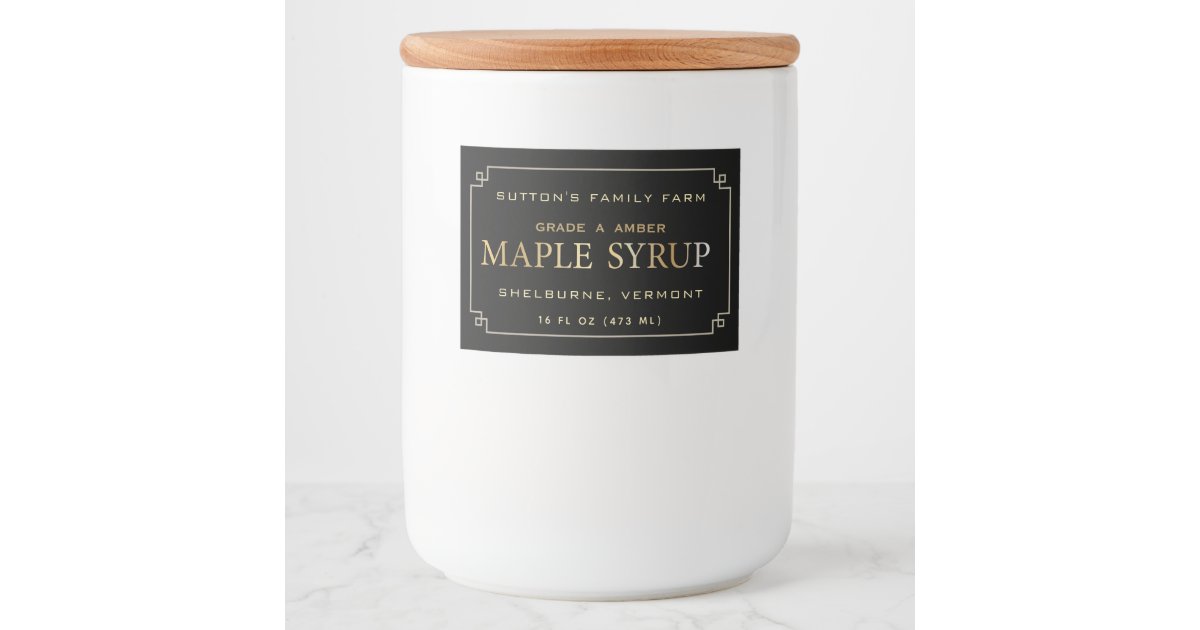 Maple Syrup Label Black and Gold Border | Zazzle