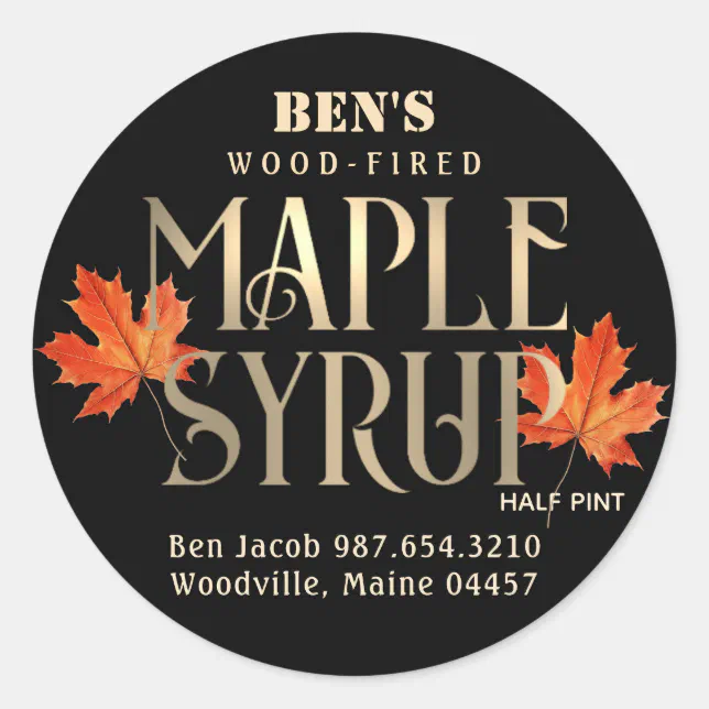 Maple Syrup Label Black and Gold with Orange Leaf | Zazzle