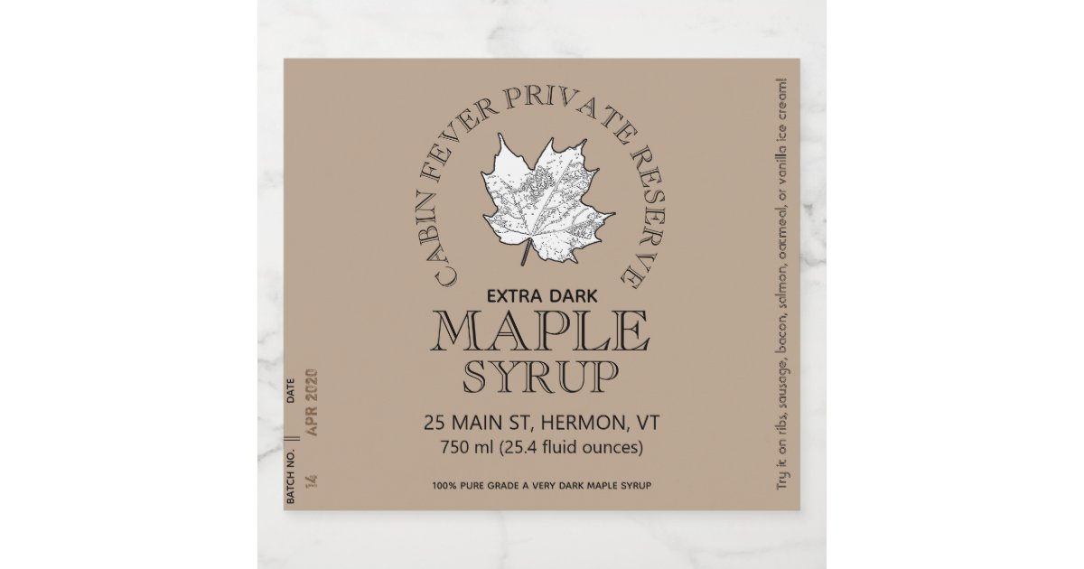 Maple Syrup Label Circular Logo (Batch and Date) | Zazzle