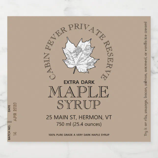 Maple Syrup Label Circular Logo (Batch and Date) | Zazzle