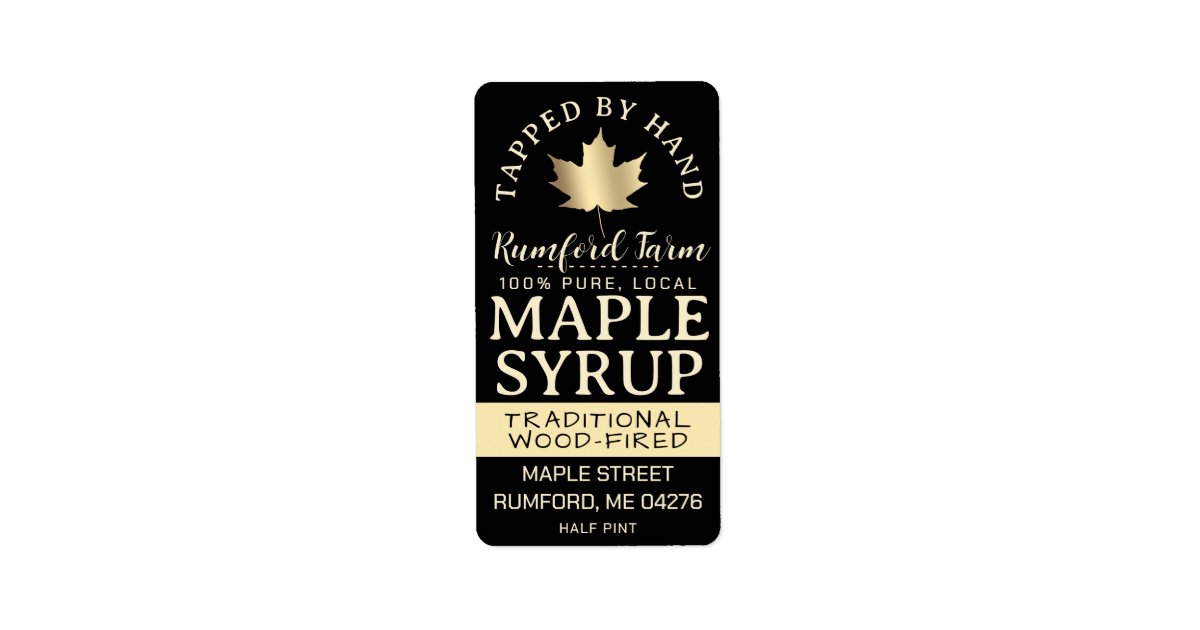 Maple Syrup on Address or Shipping Label Gold Leaf | Zazzle