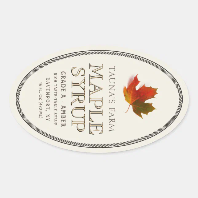 Maple Syrup Oval Border Colorful Maple Leaf Label | Zazzle