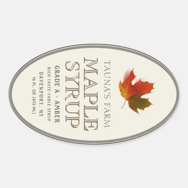 Maple Syrup Oval Border Colorful Maple Leaf Label | Zazzle