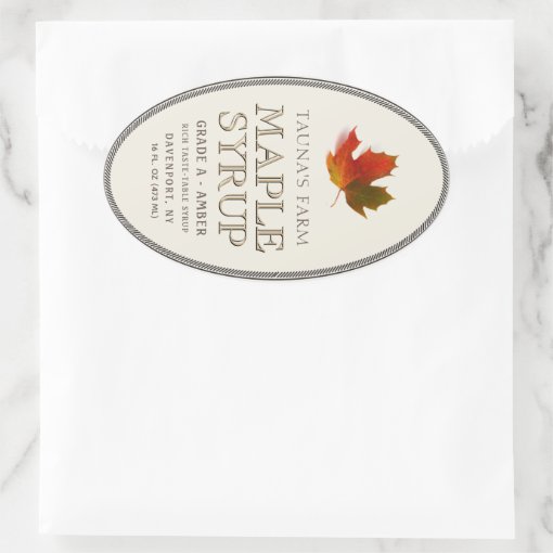 Maple Syrup Oval Border Colorful Maple Leaf Label | Zazzle