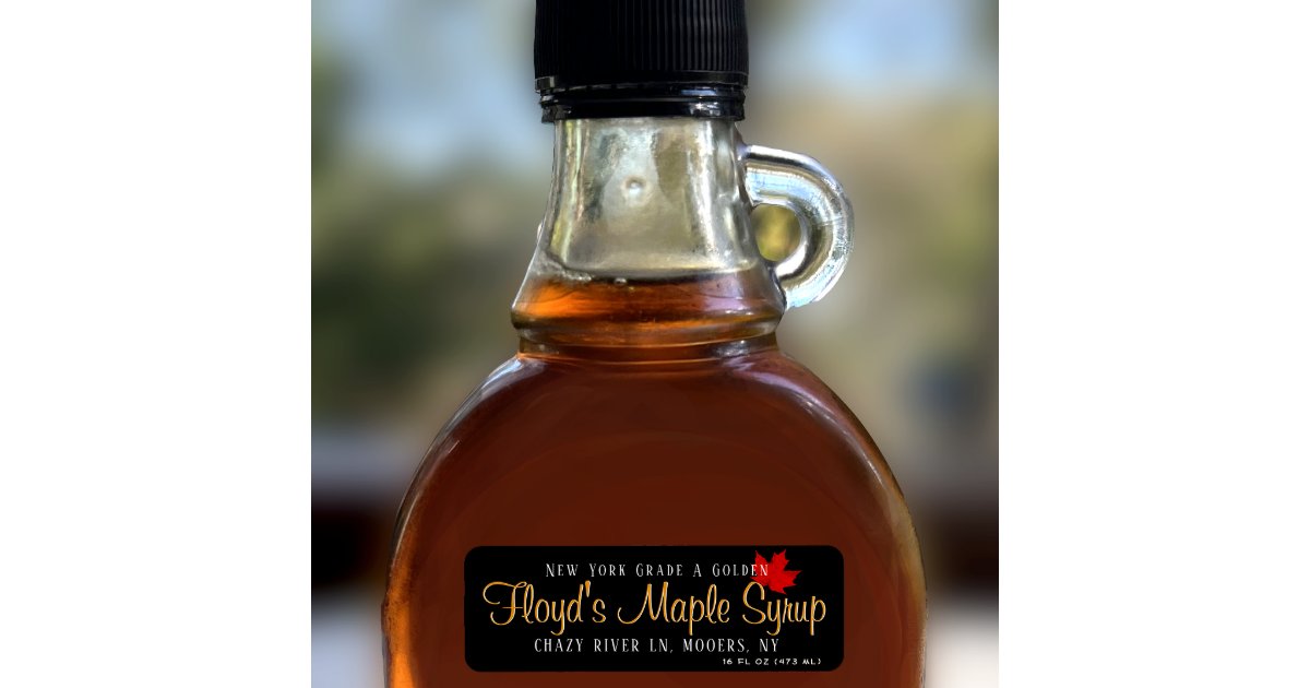 Maple Syrup Return Address Label Red Leaf on Black | Zazzle