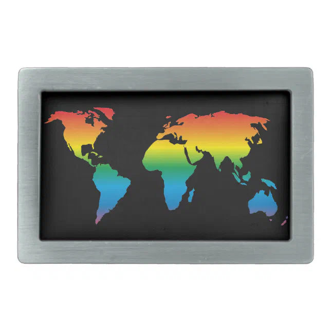 MapRef World Map Rainbow Black Rectangular Belt Buckle | Zazzle