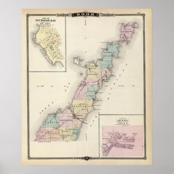 Maps of Door County, Sturgeon Bay and Jenny Poster | Zazzle