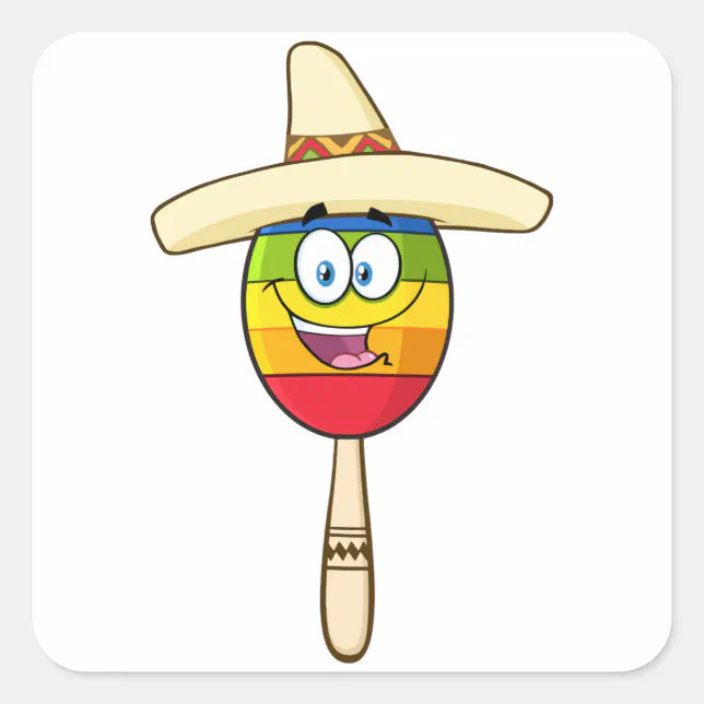 Maraca with Sombrero Colorful Fiesta Square Sticker | Zazzle