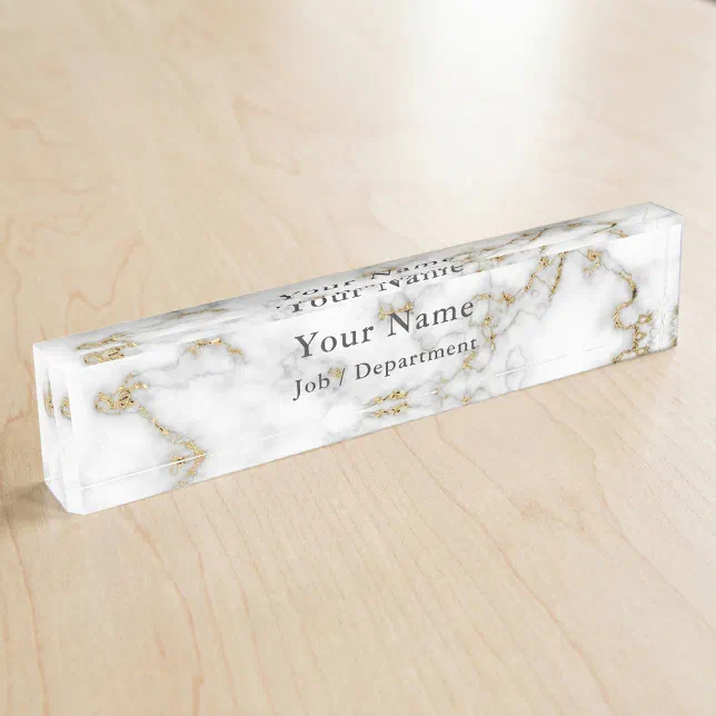Marble and gold classy executive desk name plate | Zazzle