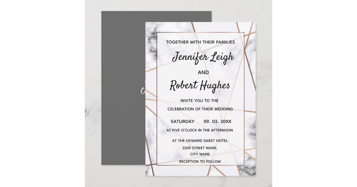 Marble and gold elegant wedding invitation | Zazzle