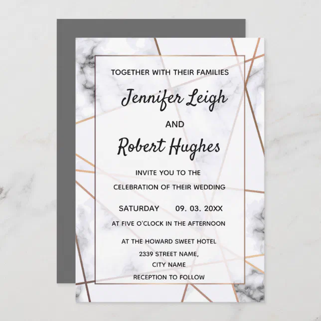 Marble and gold elegant wedding invitation | Zazzle