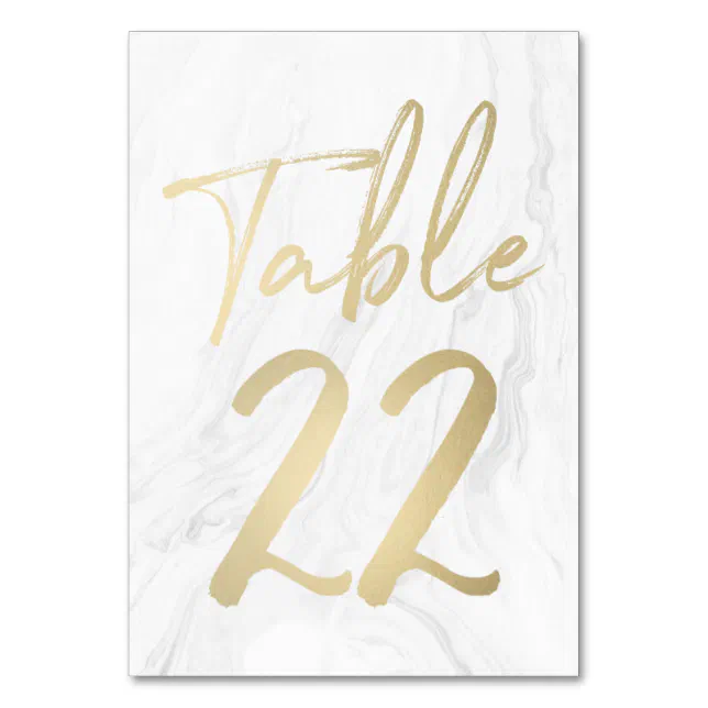 Marble and Gold Script | Table Number Card 22 | Zazzle