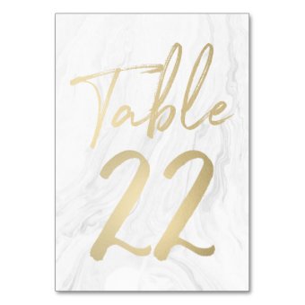 Marble and Gold Script | Table Number Card 22 | Zazzle