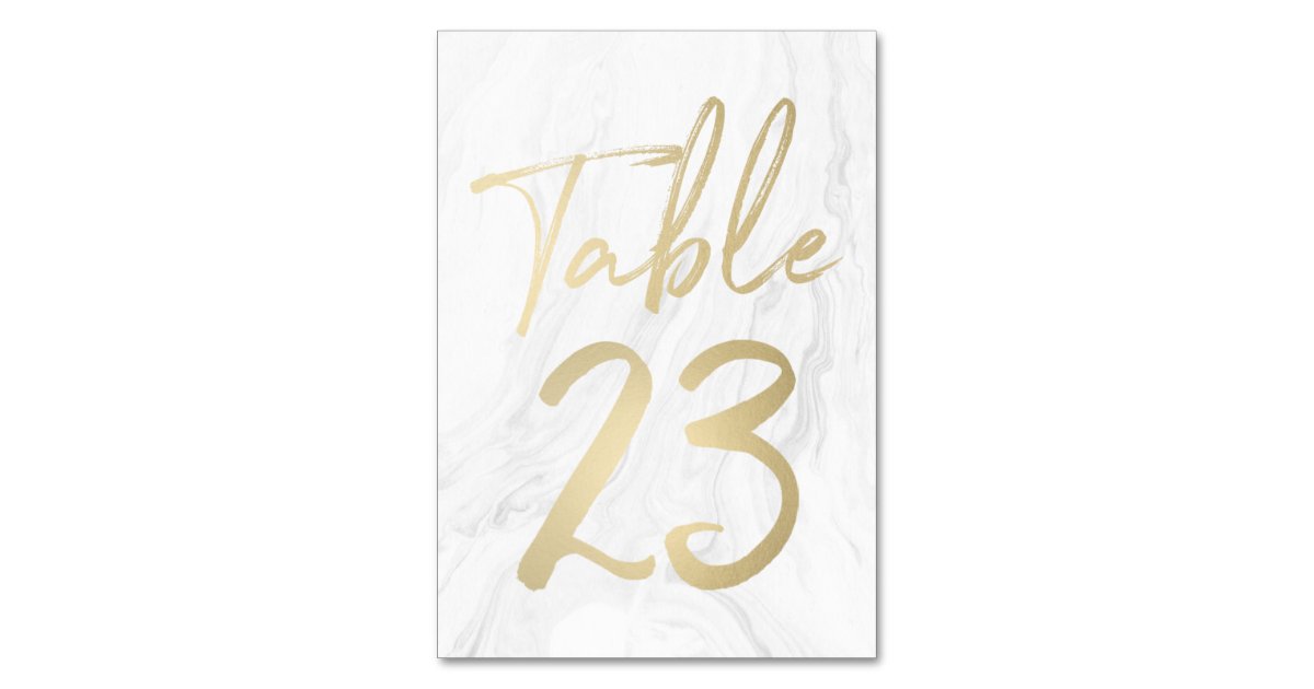 Marble and Gold Script | Table Number Card 23 | Zazzle