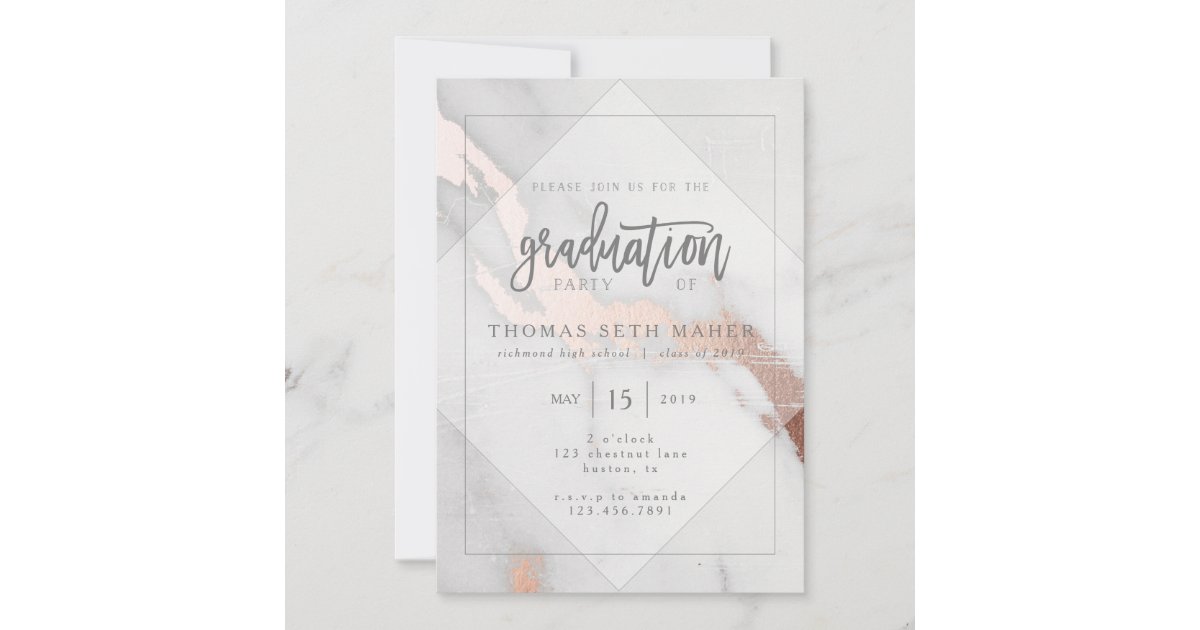 MARBLE AND ROSE GOLD GRADUATION INVITATION | Zazzle