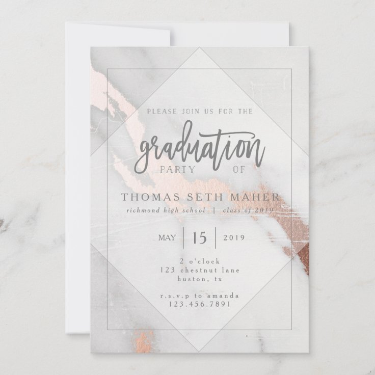 MARBLE AND ROSE GOLD GRADUATION INVITATION | Zazzle