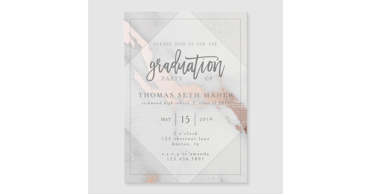 MARBLE AND ROSE GOLD GRADUATION INVITATION | Zazzle
