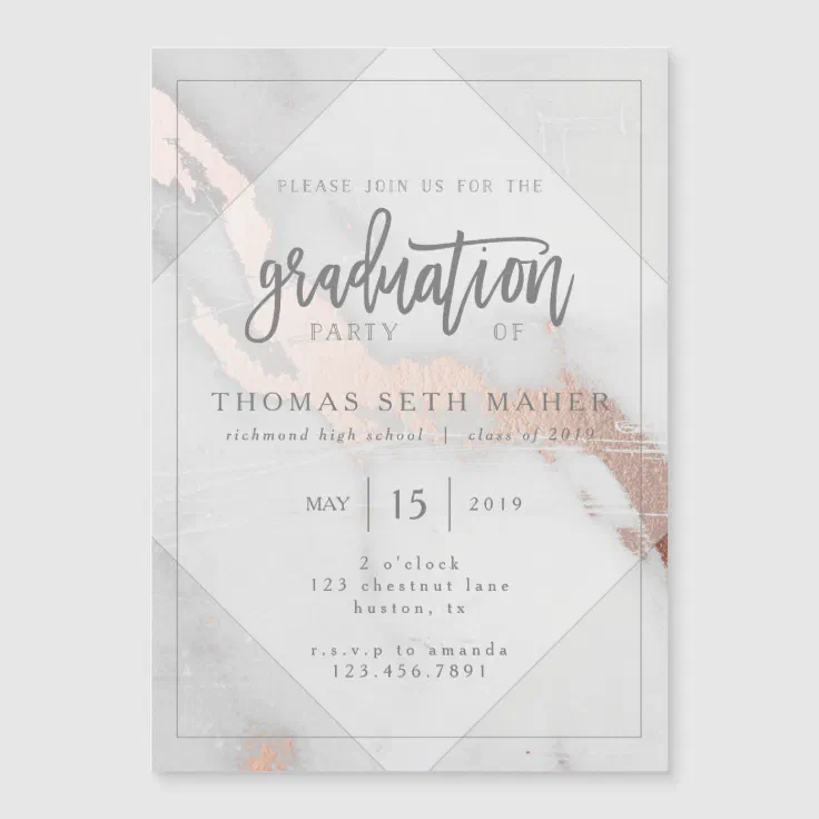 MARBLE AND ROSE GOLD GRADUATION INVITATION | Zazzle