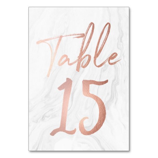 Marble and Rose Gold Script | Table Number Card 15 | Zazzle