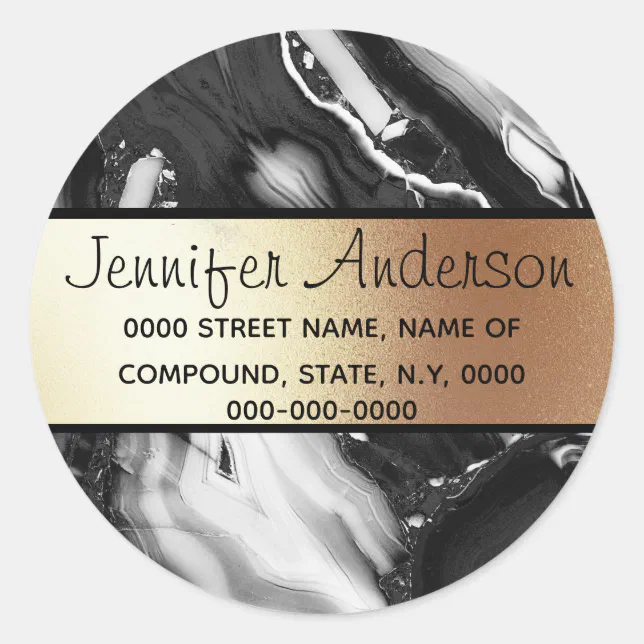 Marble black faux gold gray metallic texture chic classic round sticker ...