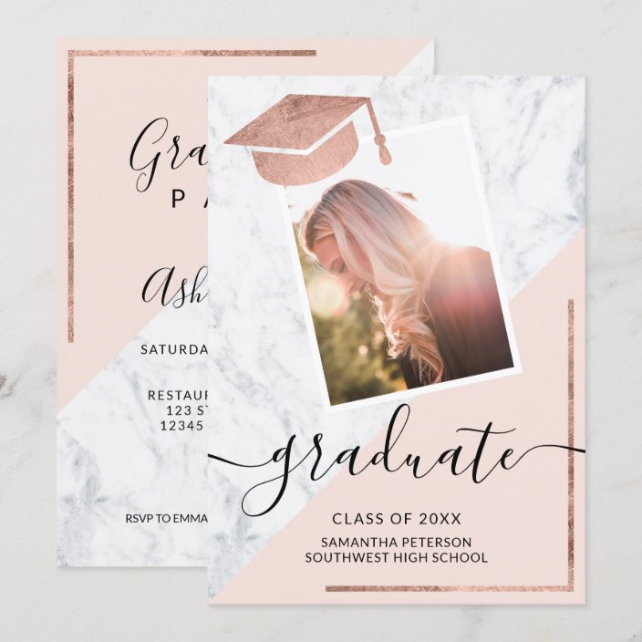 Marble blush rose gold graduate photo graduation invitation | Zazzle.com