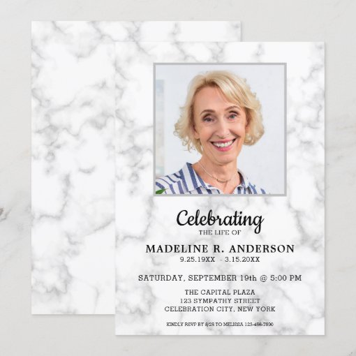 Marble Celebration Of Life Memorial Photo Funeral Invitation | Zazzle