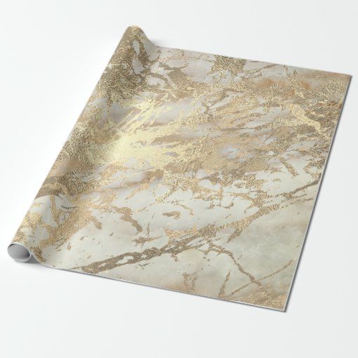 Marble Champaigne Gold Sepia Cream Metal Strokes Wrapping Paper | Zazzle