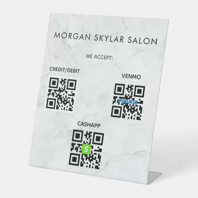 Marble Contactless QR Code Scan to Pay Pedestal Sign | Zazzle
