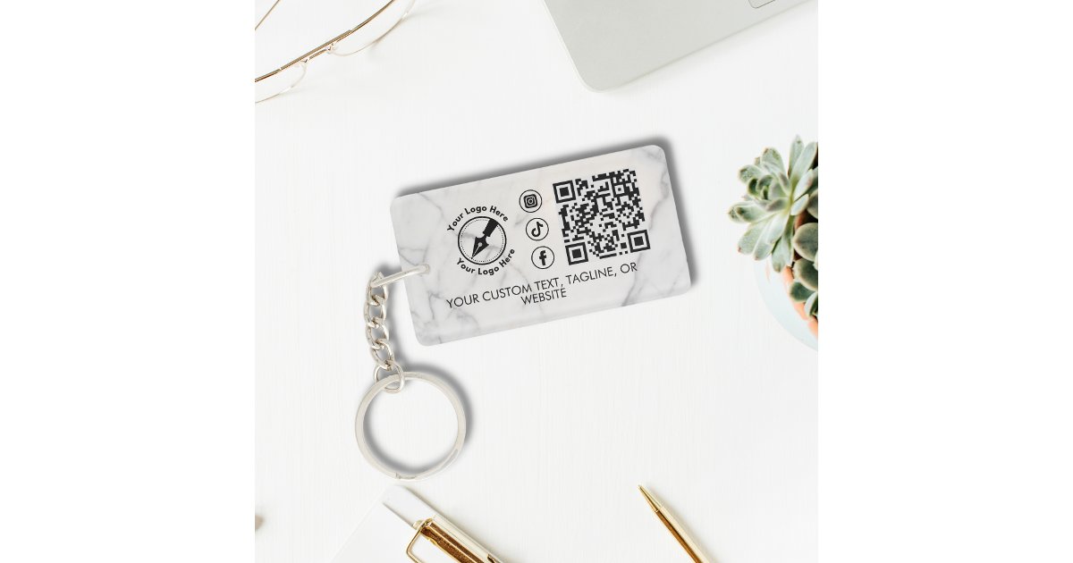 Marble Custom Logo QR Social Marketing Notary Keychain | Zazzle