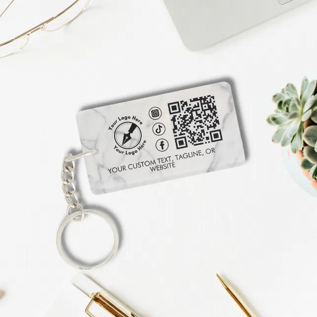 Marble Custom Logo QR Social Marketing Notary Keychain | Zazzle