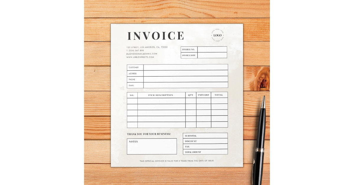 Marble Custom Logo Small Business Invoice Receipt Notepad | Zazzle