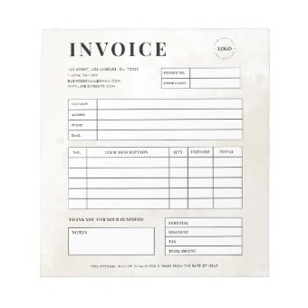 Marble Custom Logo Small Business Invoice Receipt Notepad | Zazzle
