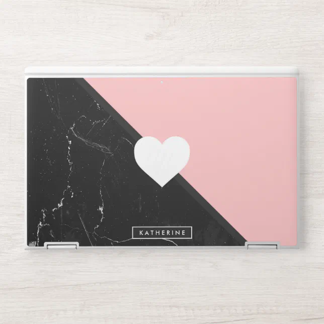 Marble & Cute Heart HP Laptop Skin | Zazzle