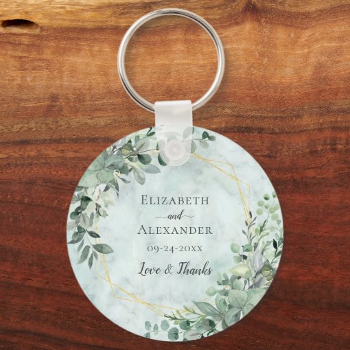 Marble Eucalyptus Greenery Geometric Wedding Favor Keychain | Zazzle